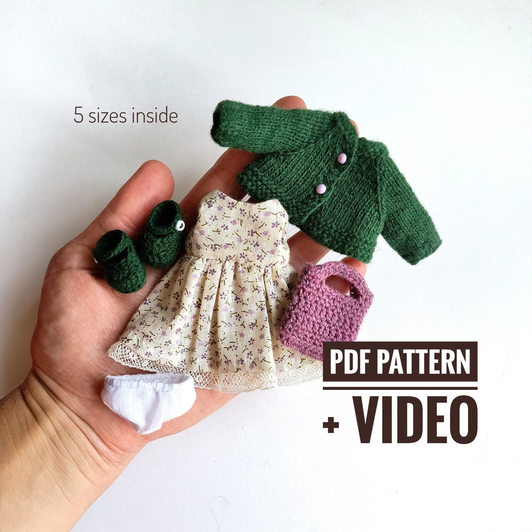 Miniature Doll Clothes Tutorial 5 Sizes: Dress, Cardigan, Shoes, Bag ...