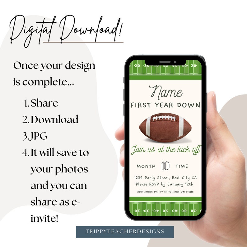 First Down Birthday Invite Template, Printable Digital Download ...