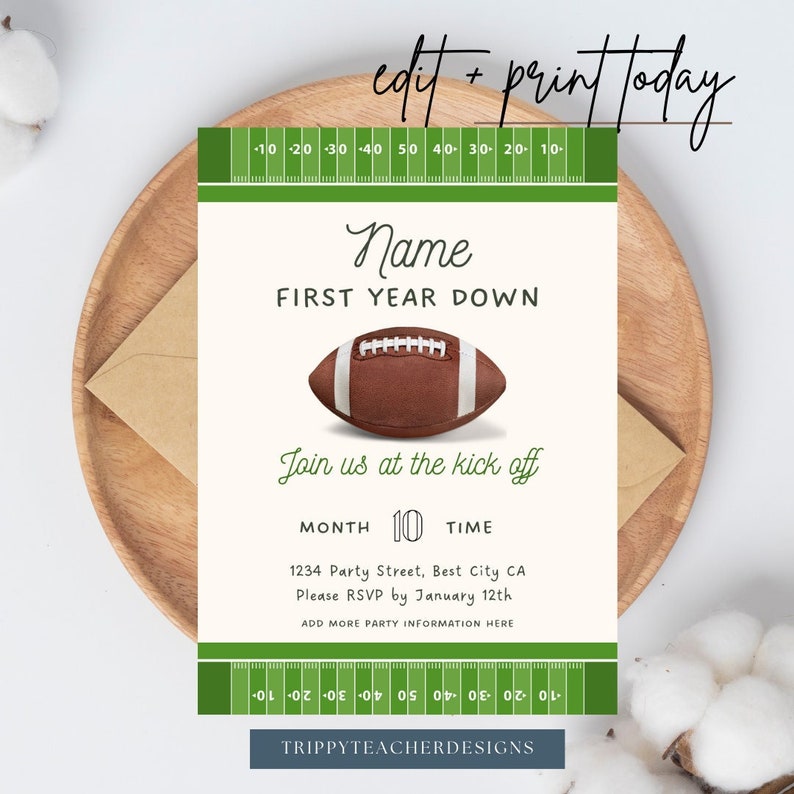 First Down Birthday Invite Template, Printable Digital Download ...