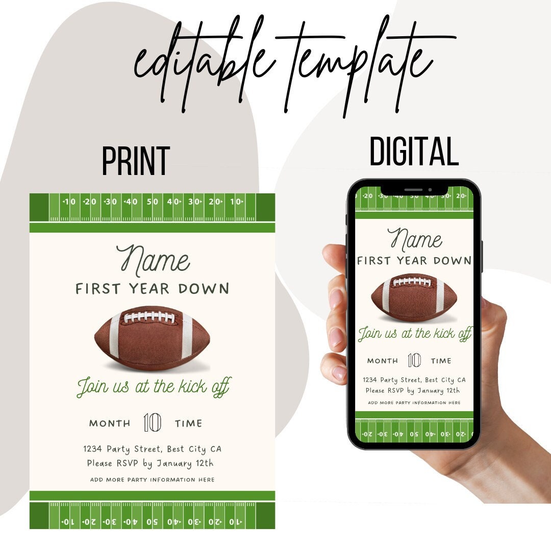 First Down Birthday Invite Template, Printable Digital Download ...