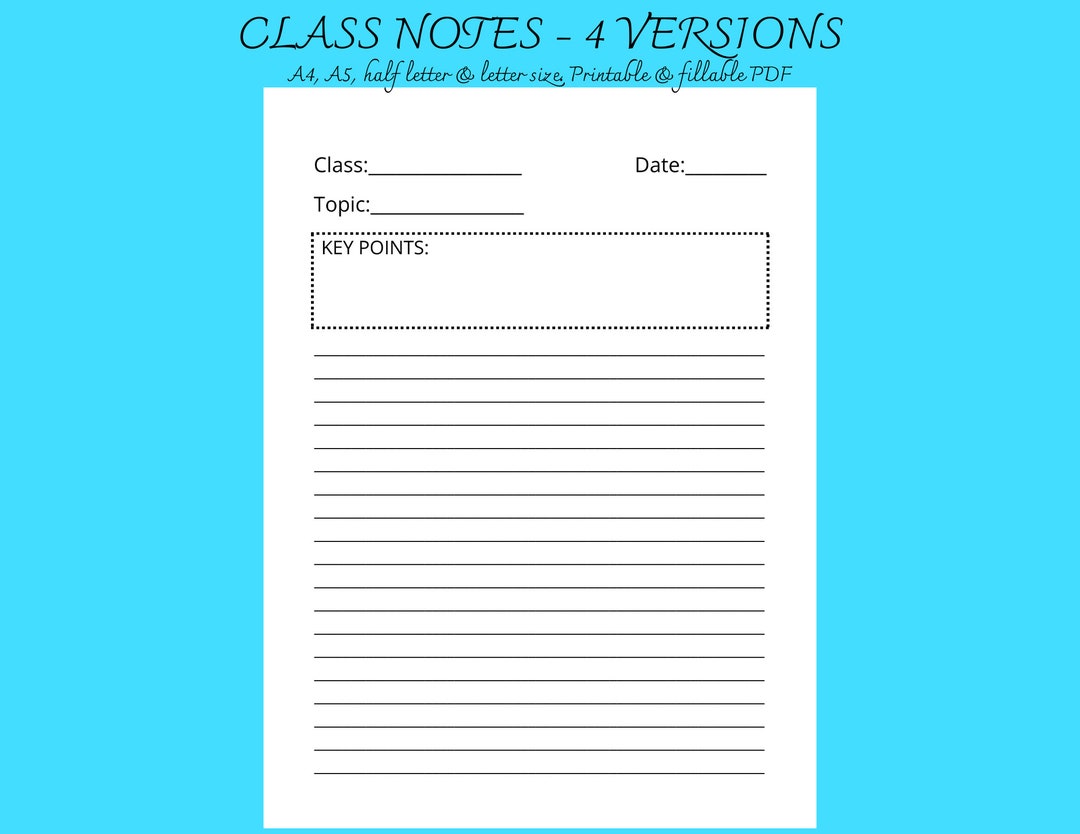 Class Notes, Class Notes Printable Template, Class Notes Template ...