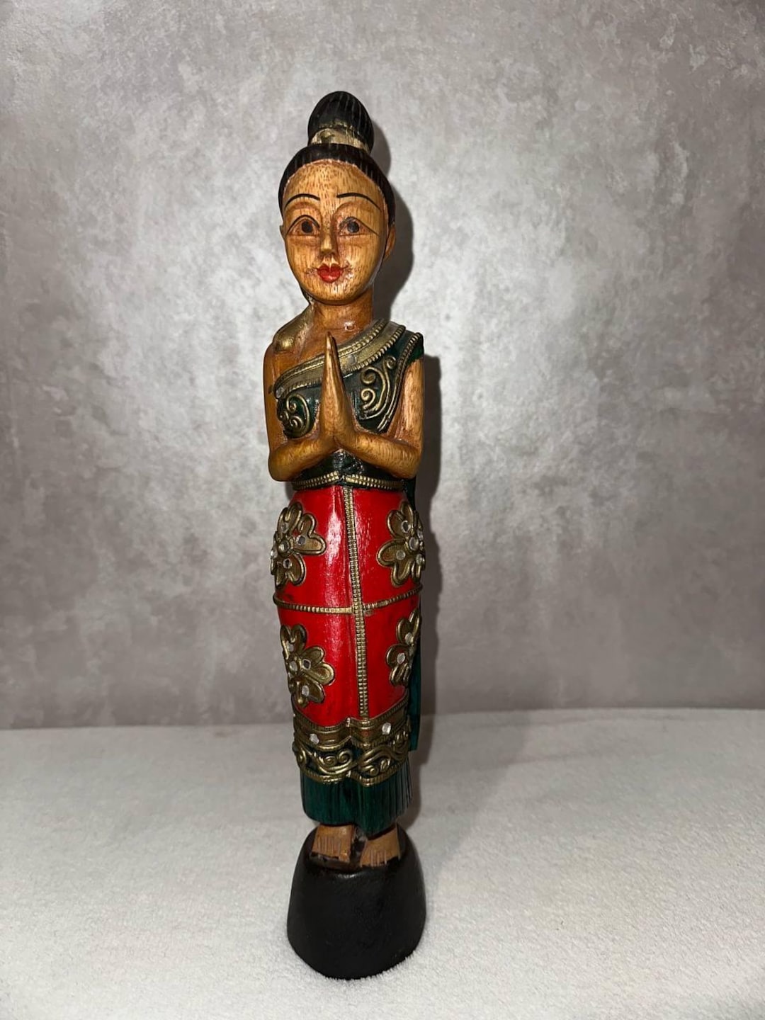 Vintage Thai Sawasdee Lady Statue | Hand-carved Wood Welcome Figurine ...
