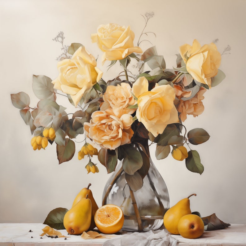 Rose & Pear Digital Art - Printable - Etsy