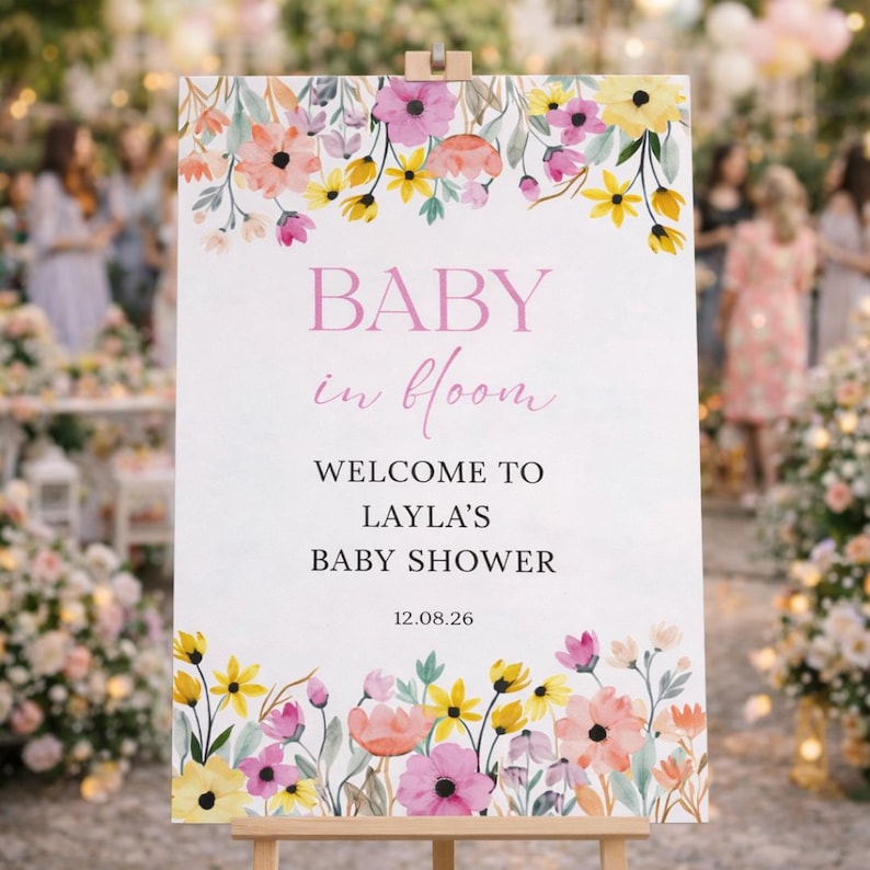 Baby in BLOOM Welcome Sign: FLORAL Baby Shower Decor, PERSONALIZED Foam ...