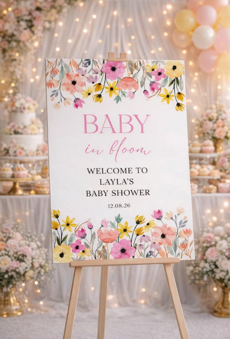 Baby in BLOOM Welcome Sign: FLORAL Baby Shower Decor, PERSONALIZED Foam ...