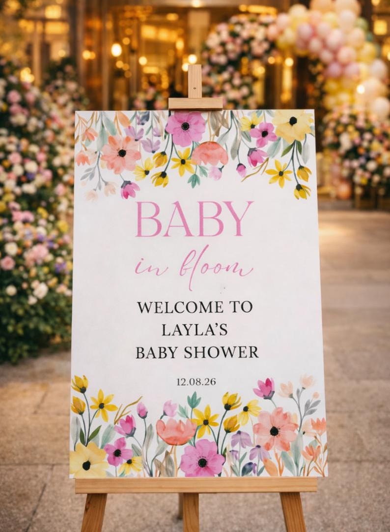 Baby in BLOOM Welcome Sign: FLORAL Baby Shower Decor, PERSONALIZED Foam ...