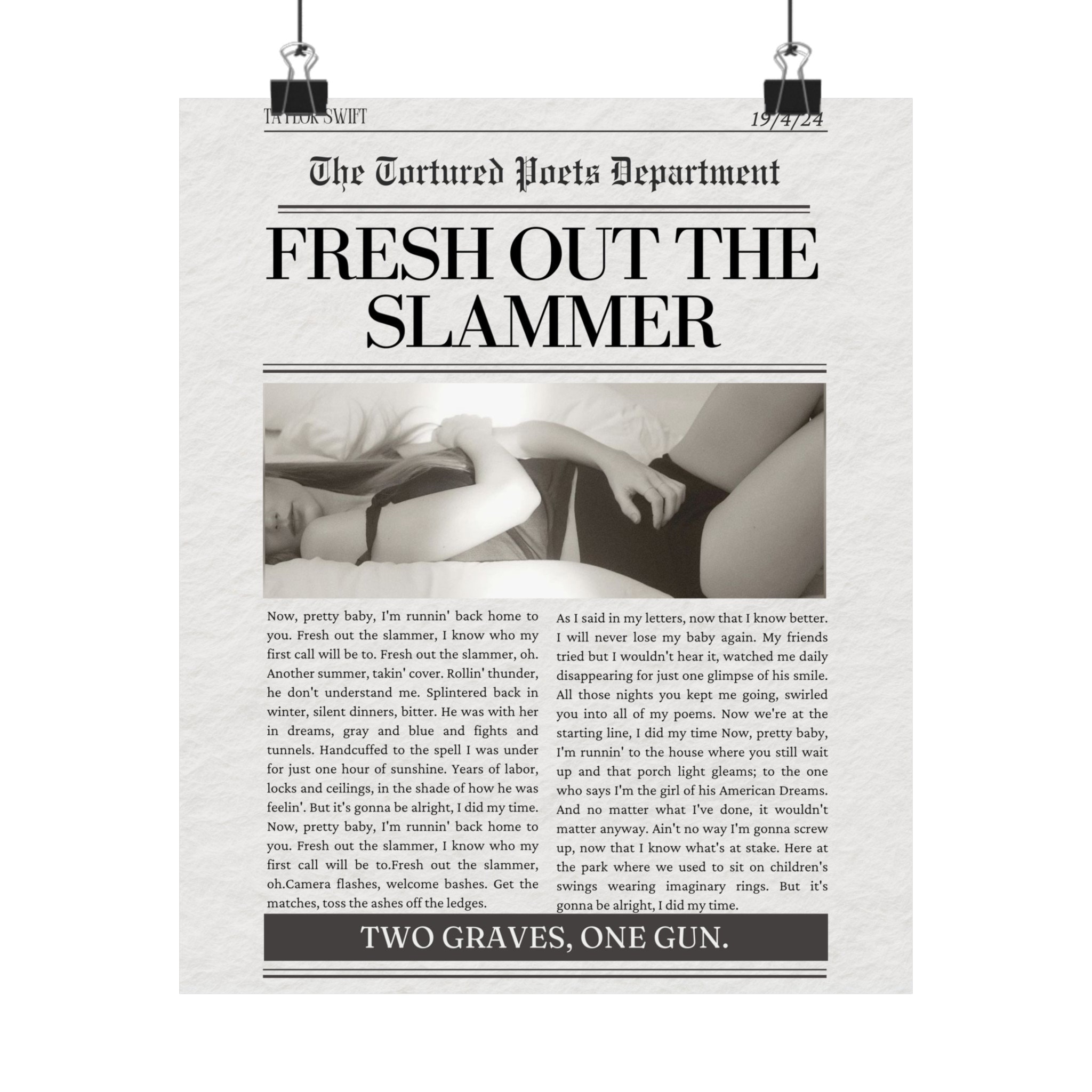 Fresh Out The Slammer Taylor The Tortured Poets Department TTPD Poster ...