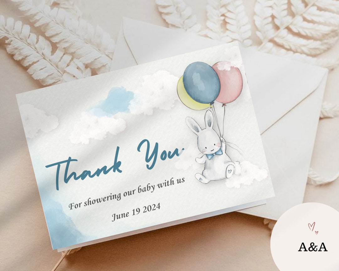 Blue Baby Shower Thank You Card Folded Editable Thank You Card Template ...