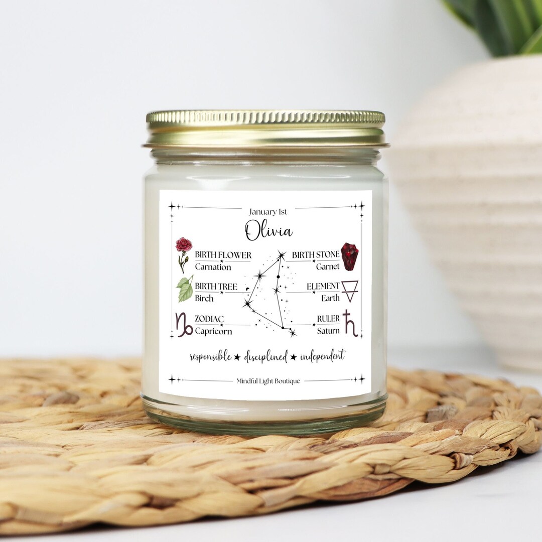 Birthday Candle W/ Custom Birth Flower, Birth Stone, Birth Tree, Birth ...