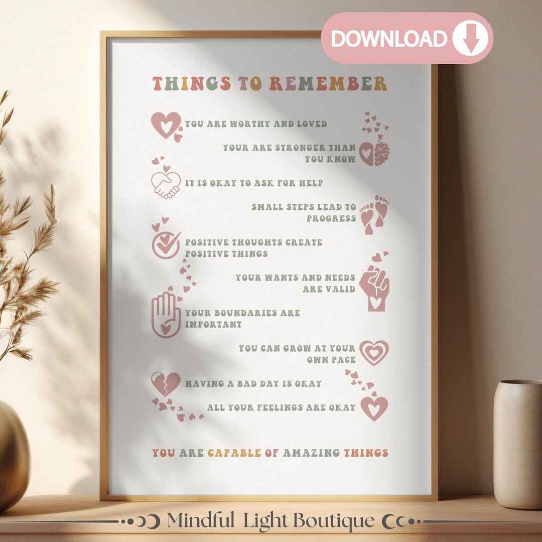 Things to Remember Poster Download | Therapy Office Therapist Decor ...