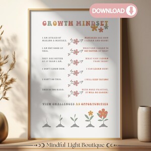 Growth Mindset Poster Download | Therapy Office Therapist Decor School ...