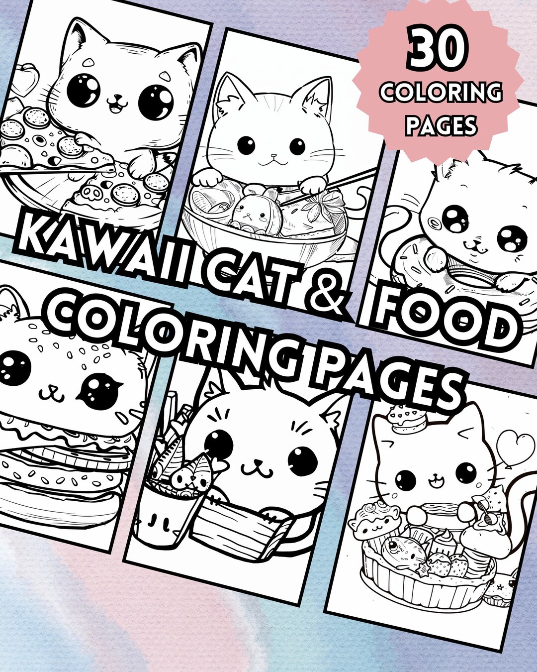 Kawaii Cat Coloring Pages, Cute Cat Coloring Sheets, Kawaii Food ...
