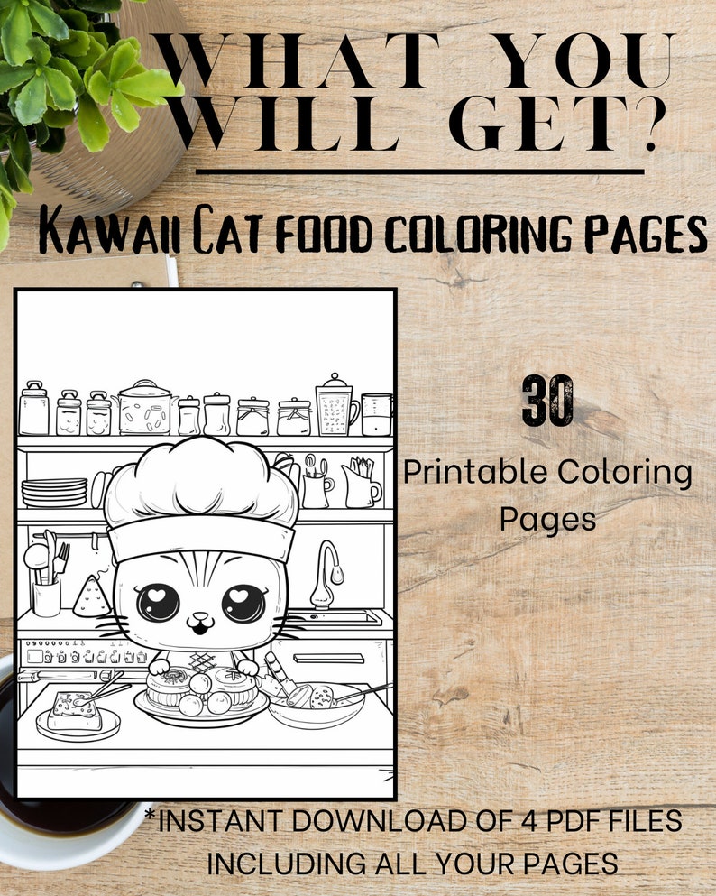 Kawaii Cat Coloring Pages, Cat Coloring Sheets, Kawaii Food Coloring ...