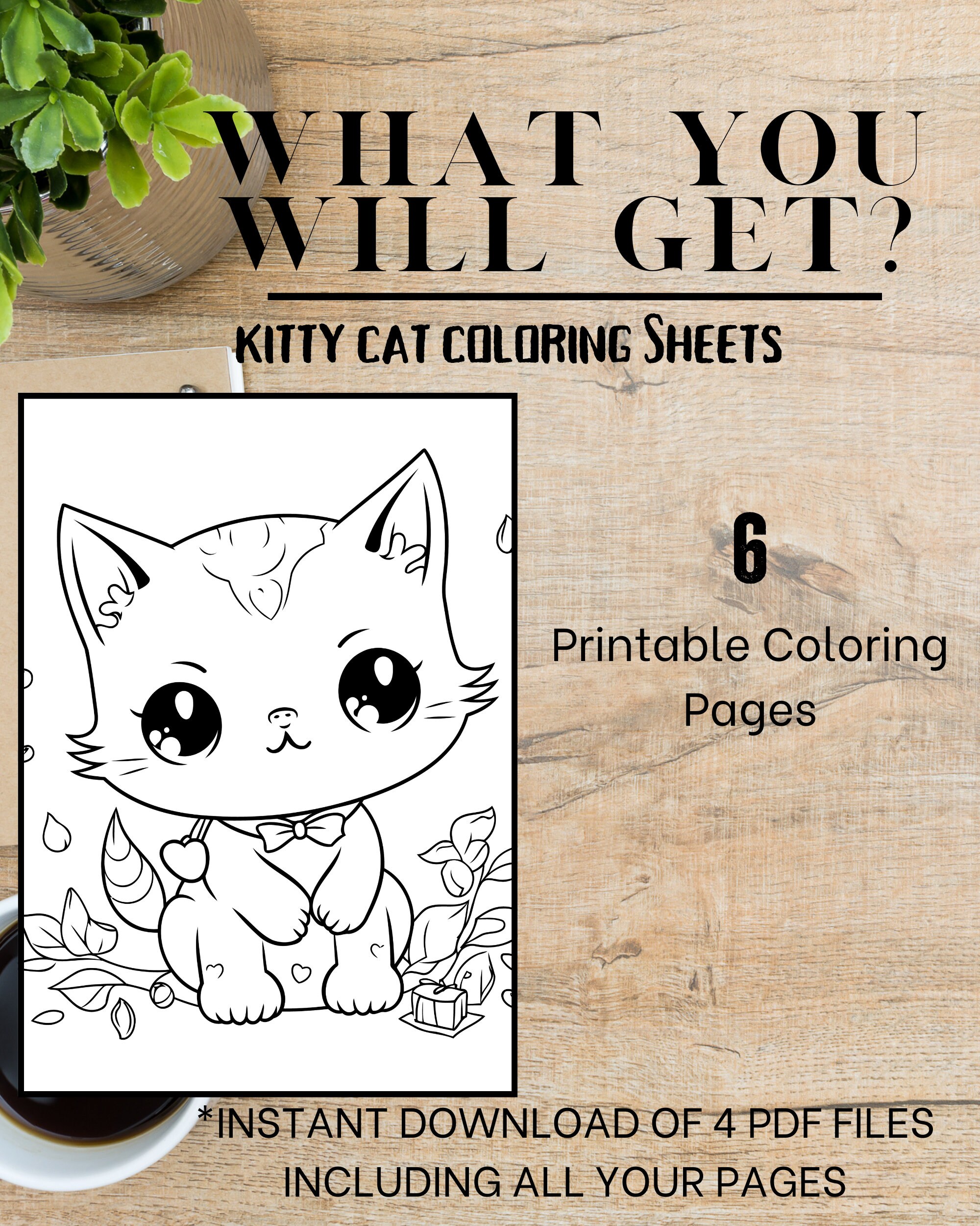 Cat Coloring Pages, PDF Printable Coloring Sheets, Downloadable ...