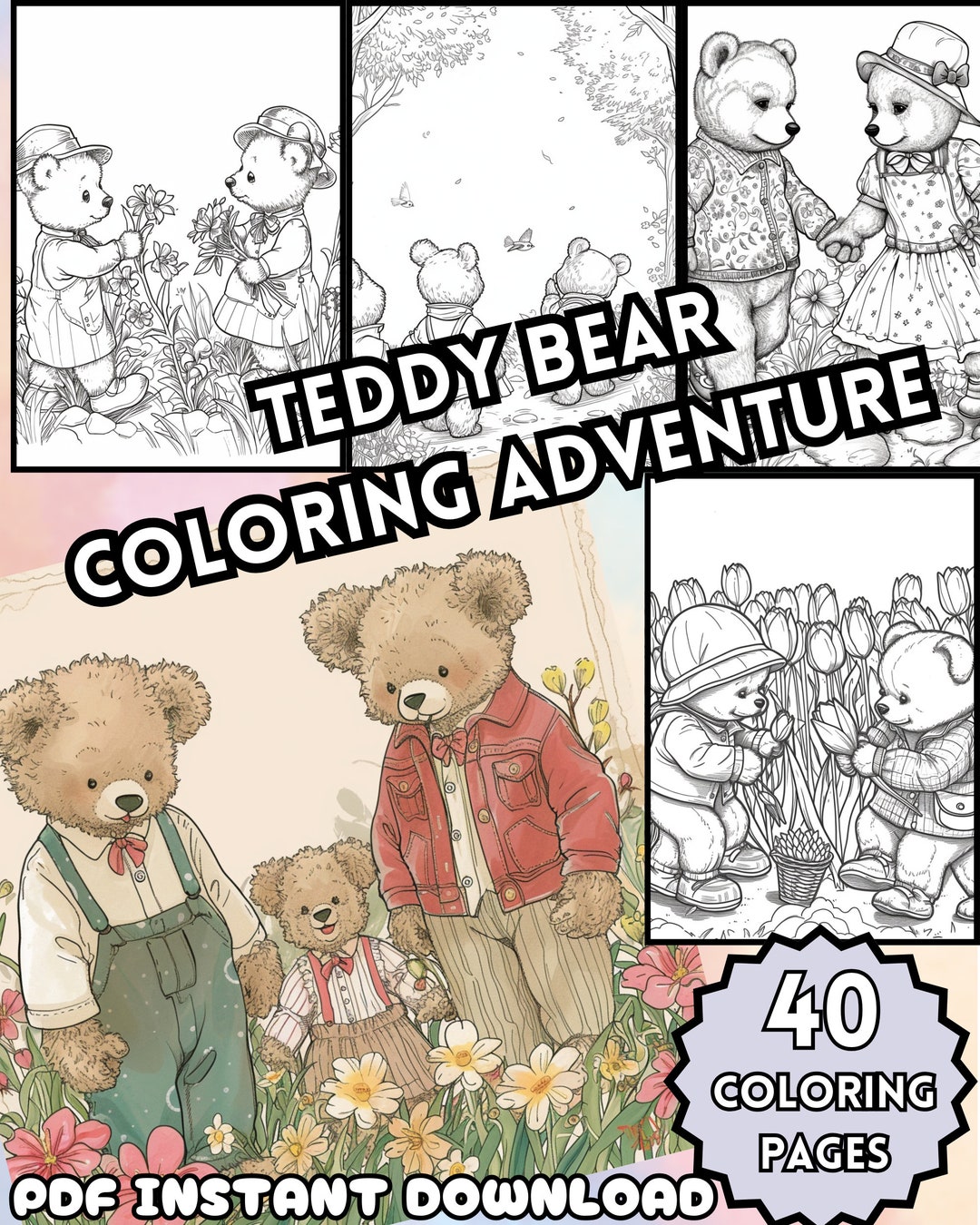 Cute Teddy Bear Coloring Pages, Springtime Coloring Sheets, Spring ...
