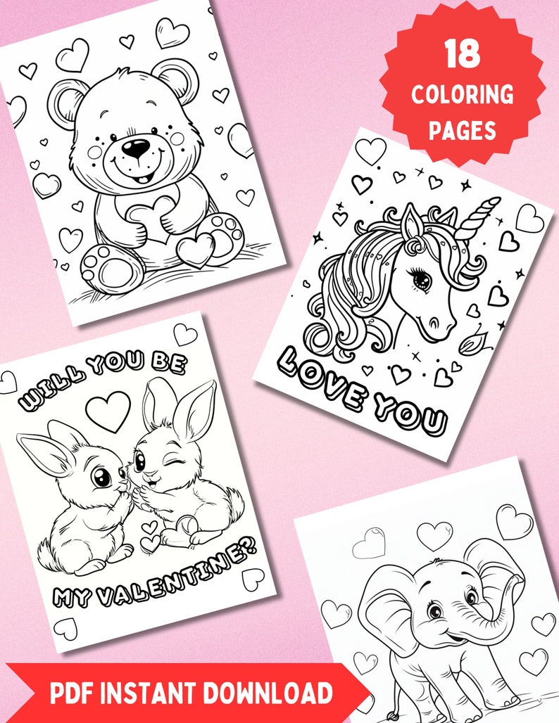 Valentines Day Coloring Pages, Children's Coloring Pages, Downloadable ...
