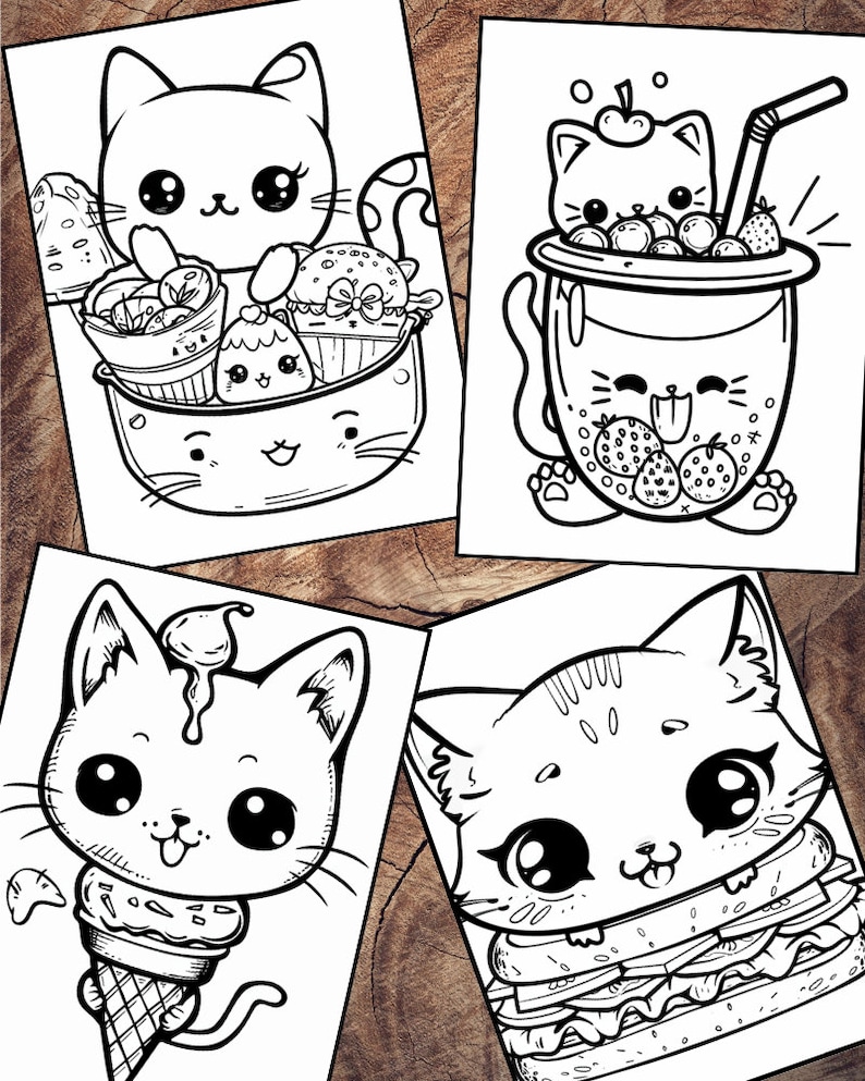 Kawaii Cat Coloring Pages, Cat Coloring Sheets, Kawaii Food Coloring ...