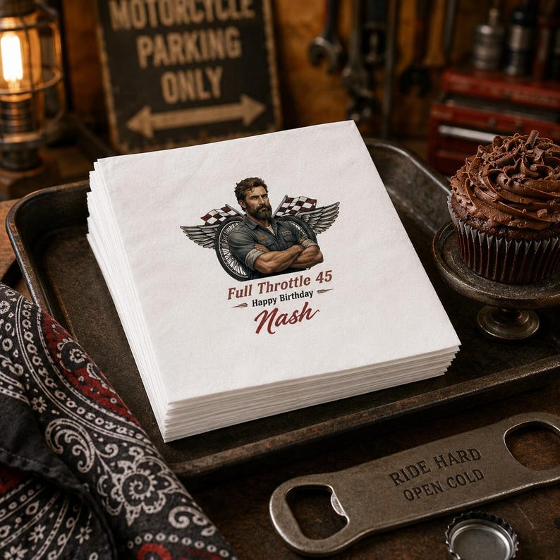 Personalized Biker Birthday Napkins – Motorcycle Party Decor, Custom ...