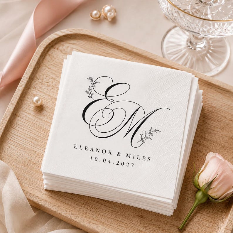 Elegant Monogram Wedding Napkins | Custom Initial Cocktail Napkins for ...