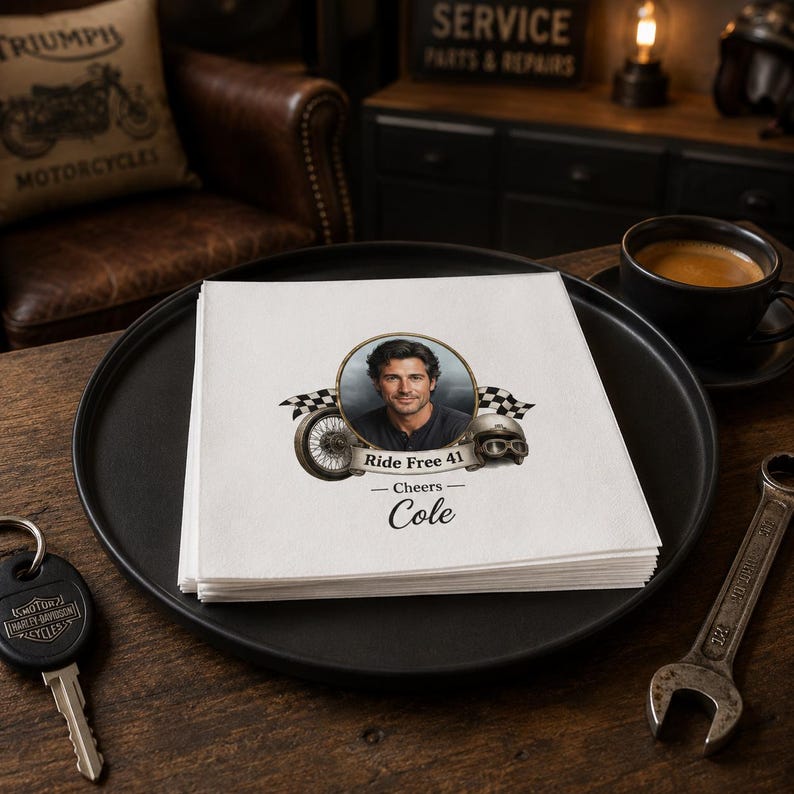 Personalized Biker Birthday Napkins – Motorcycle Party Decor, Custom ...