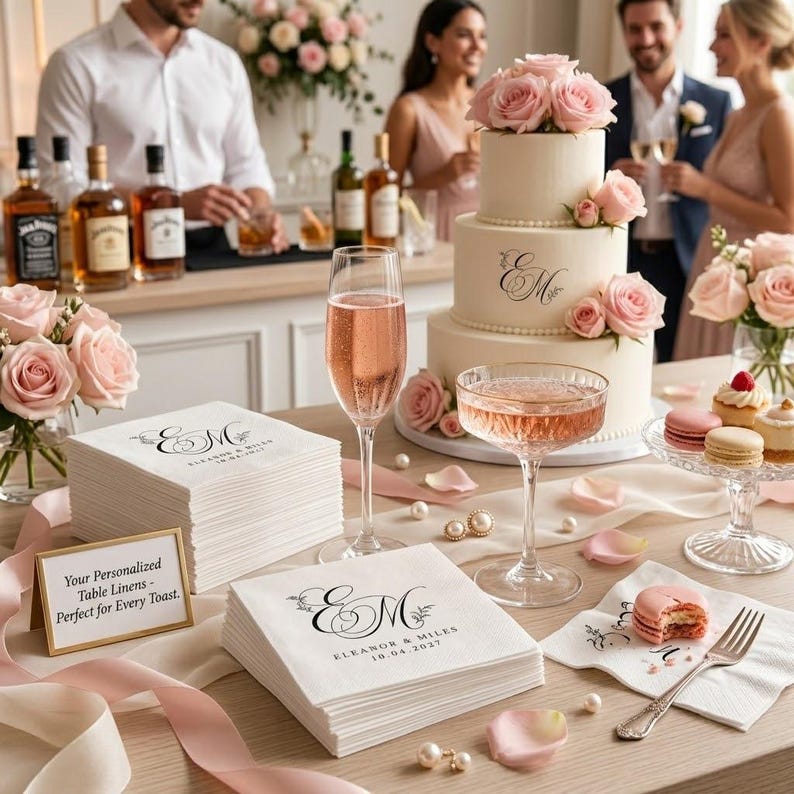 Elegant Monogram Wedding Napkins | Custom Initial Cocktail Napkins for ...
