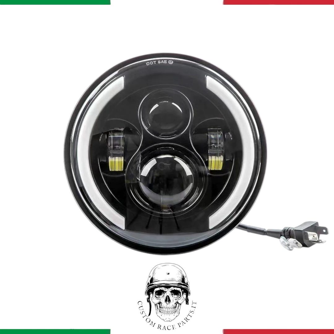 Full LED Angel Eyes Headlight Approved for 7'' Scrambler Cafe Racer ...