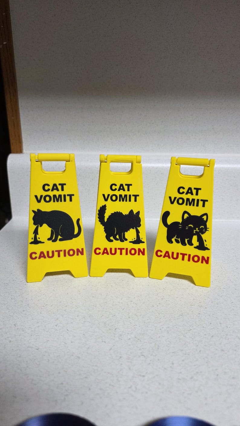 Cat Vomit Wet Floor Sign V2, V3, V4 Graphic Options | Updated Hinge ...