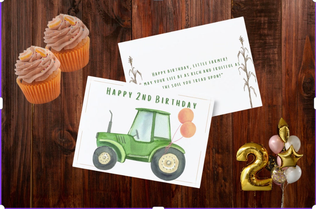 PRINTABLE Happy 2nd Birthday Card - Happy Second Birthday - Farm Second ...