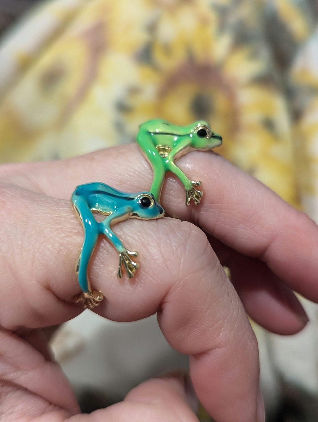 Frog Ring Adjustable | Best Friend Rings in Green or Blue With Gold ...
