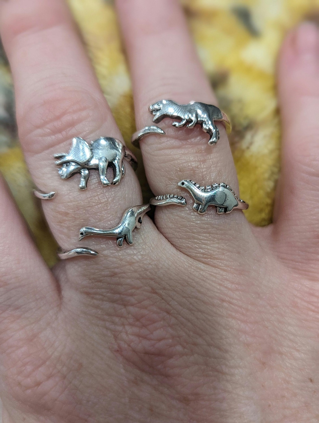 Dinosaur Rings Adjustable | Triceratops | Stegosaurus | Silver Tone ...