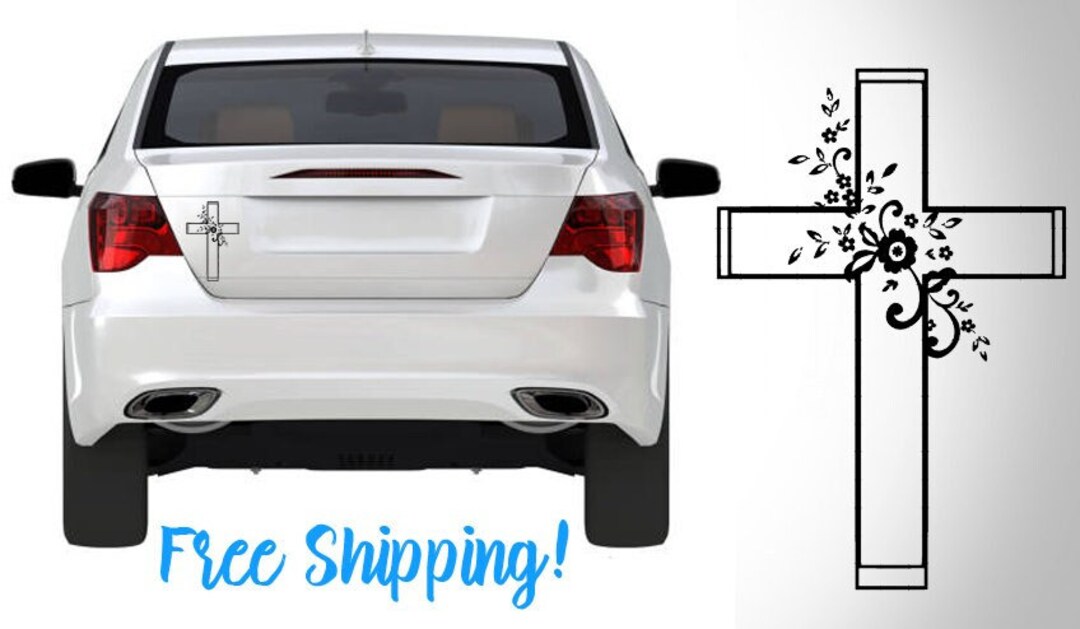 Cross With Flowers Vinyl Decal Window Sticker | Bumper Laptop Tumbler ...
