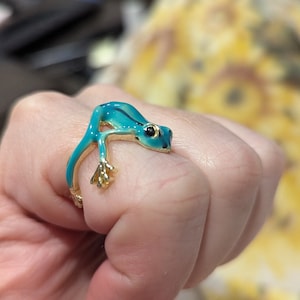 Frog Ring Adjustable | Best Friend Rings in Green or Blue With Gold ...