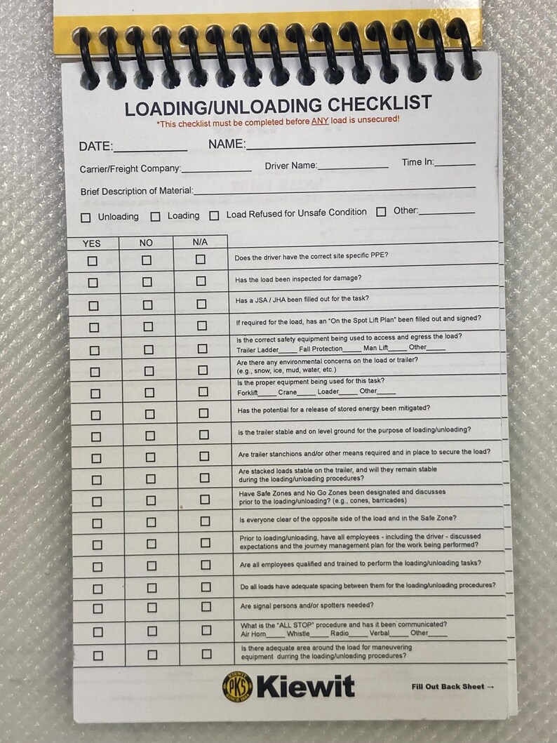 Kiewit Daily Truck Loading Unloading Checklist - Etsy