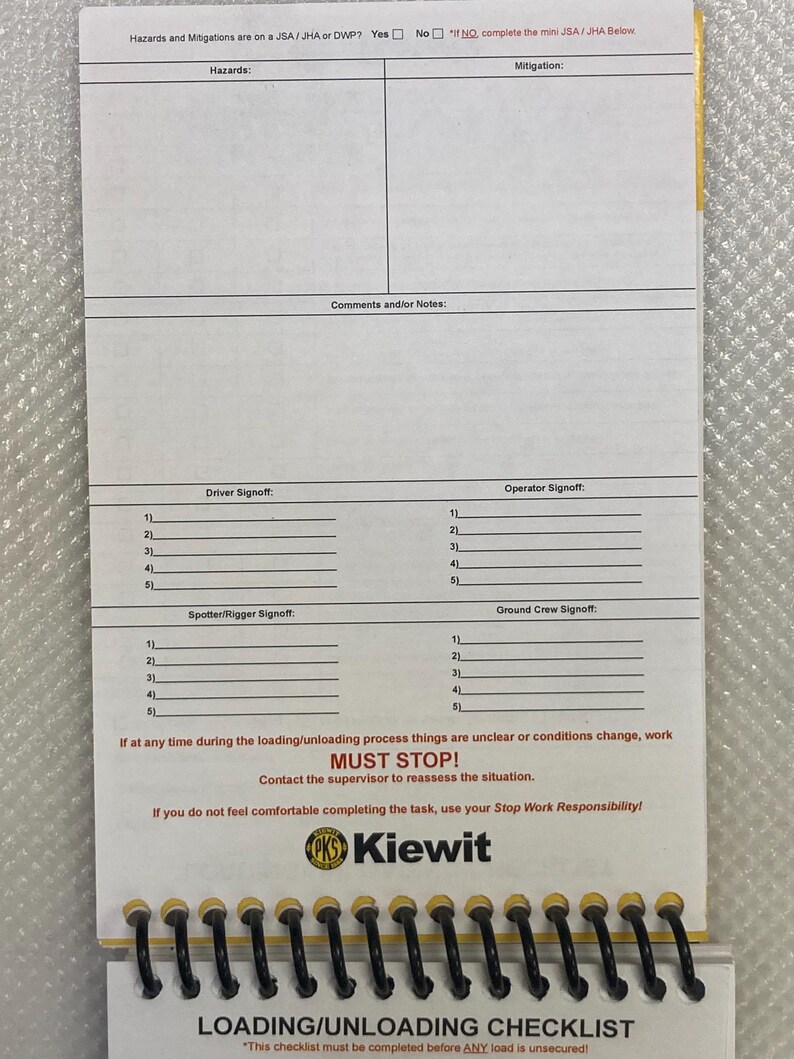 Kiewit Daily Truck Loading Unloading Checklist - Etsy