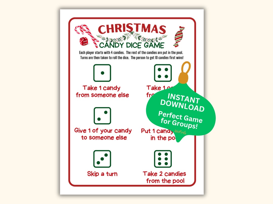 Christmas Candy Dice Game Christmas Games for Kids Christmas Classroom ...