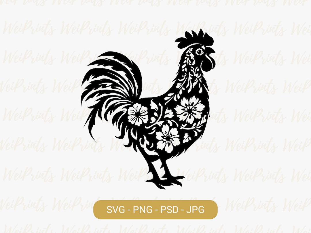 Rooster SVG, Floral Rooster SVG, Floral Animal SVG, Floral Chicken Svg ...