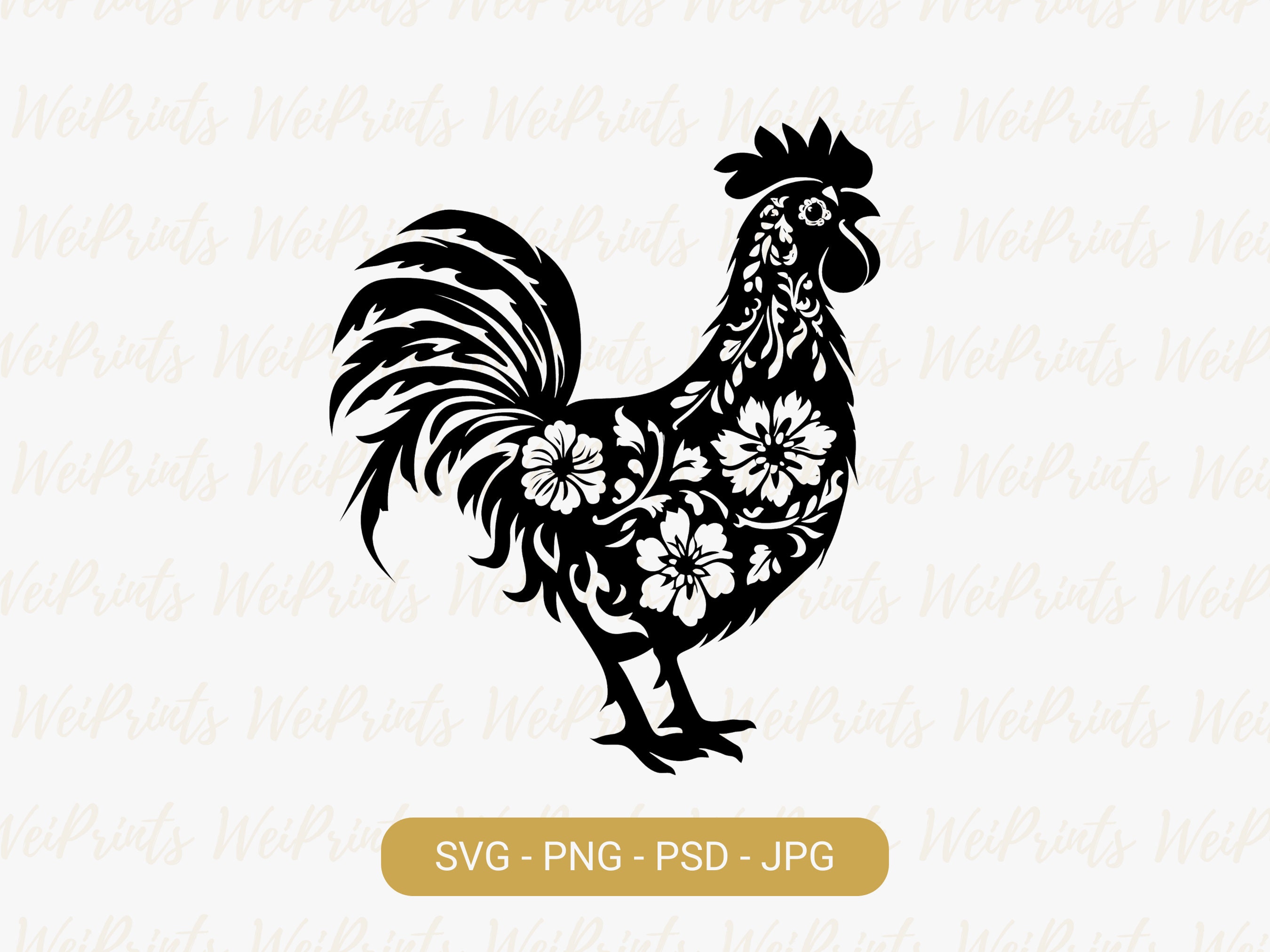 Rooster SVG, Floral Rooster SVG, Floral Animal SVG, Floral Chicken Svg ...