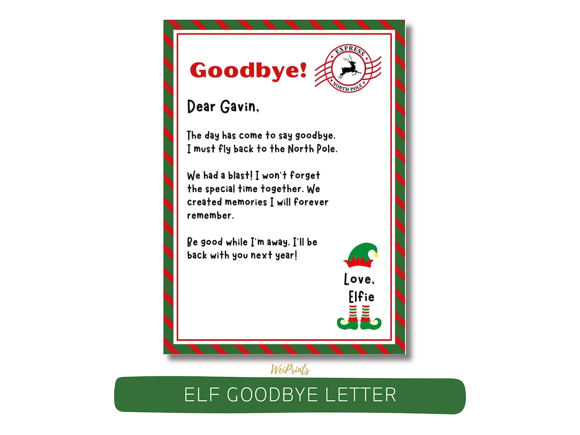 EDITABLE Elf Goodbye Letter, Elf Departure Letter, Elf Leaving Letter ...