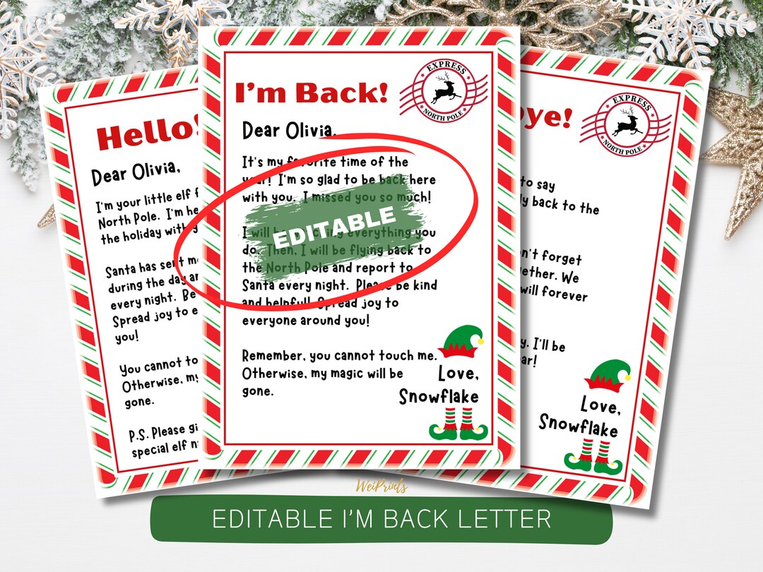 EDITABLE Elf I'm Back Letter, Elf Arrival Letter, Elf Got Back Letter ...