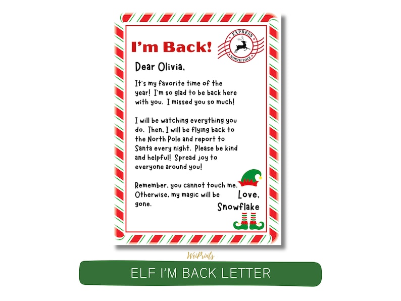EDITABLE Elf I'm Back Letter, Elf Arrival Letter, Elf Got Back Letter ...