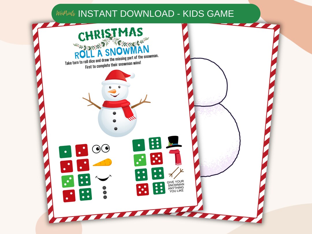 Roll A Snowman Game Printable Christmas Game for Kids Winter Activity ...