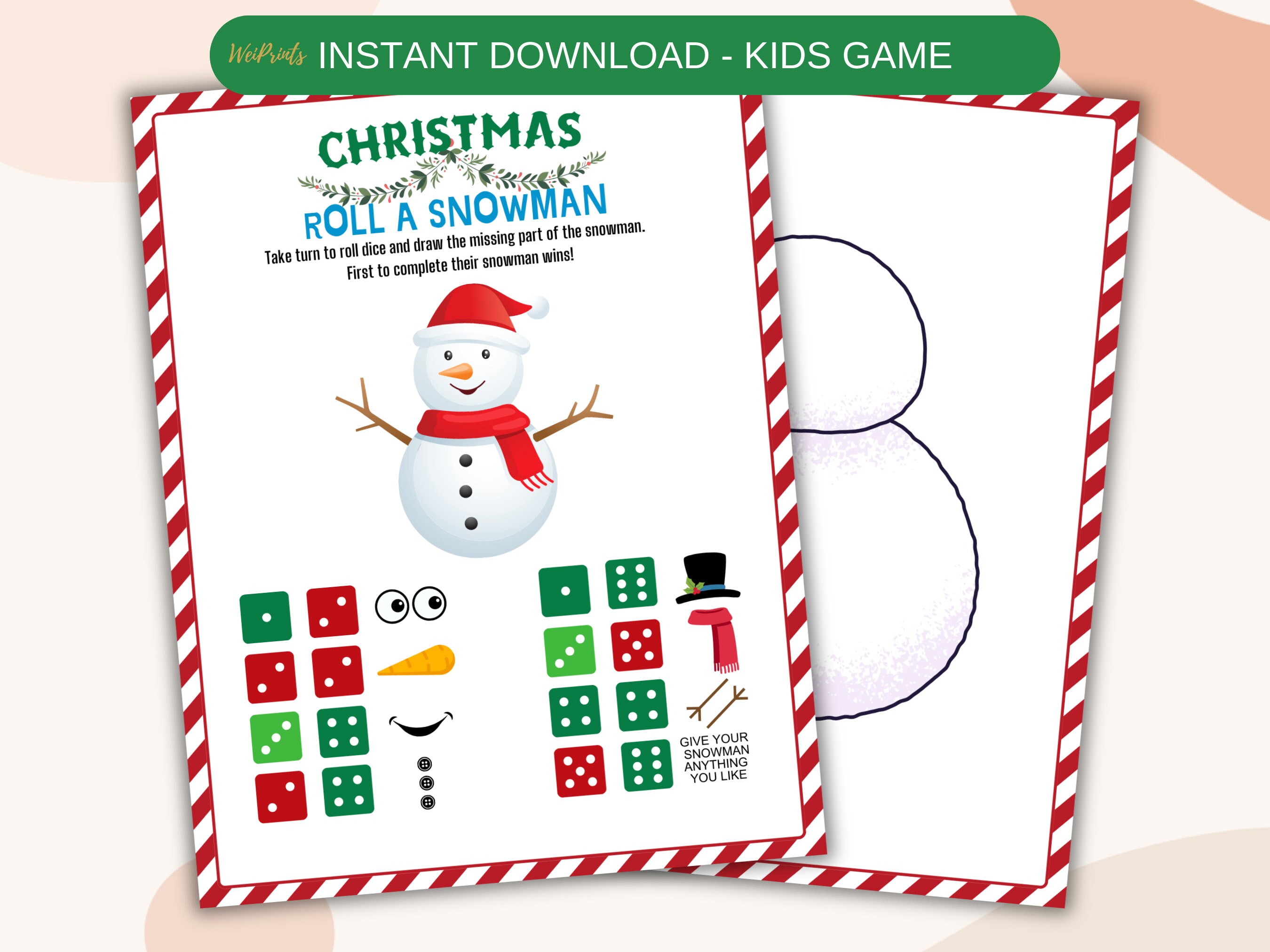 Roll A Snowman Game Printable Christmas Game for Kids Winter Activity ...