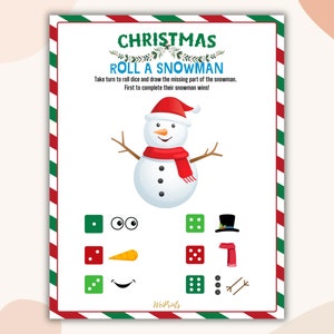 Roll A Snowman Game Printable Christmas Game for Kids Winter Activity ...
