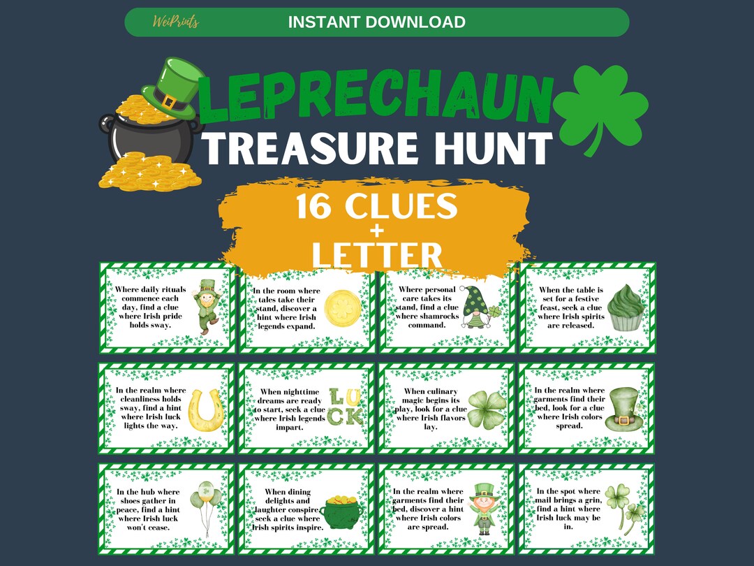 Leprechaun Treasure Hunt for Kids St Patricks Day Scavenger Hunt Indoor ...