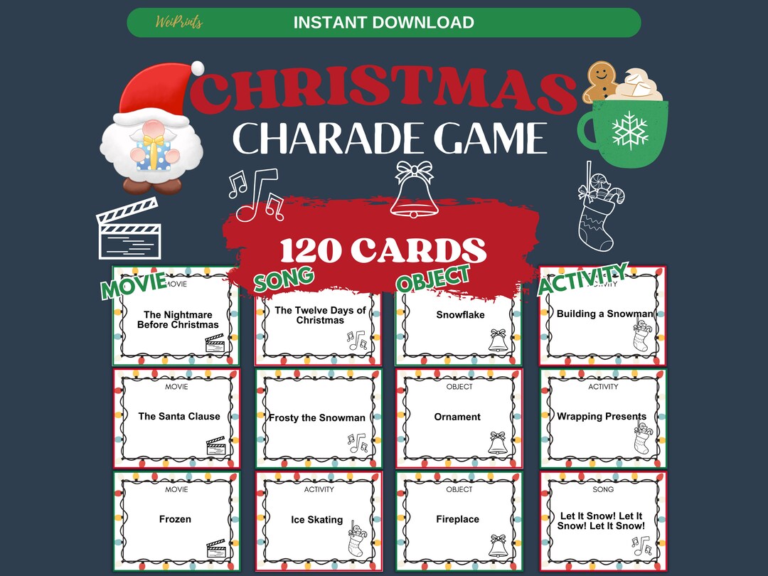 Christmas Charades Christmas Printable Game Christmas Party Game for ...