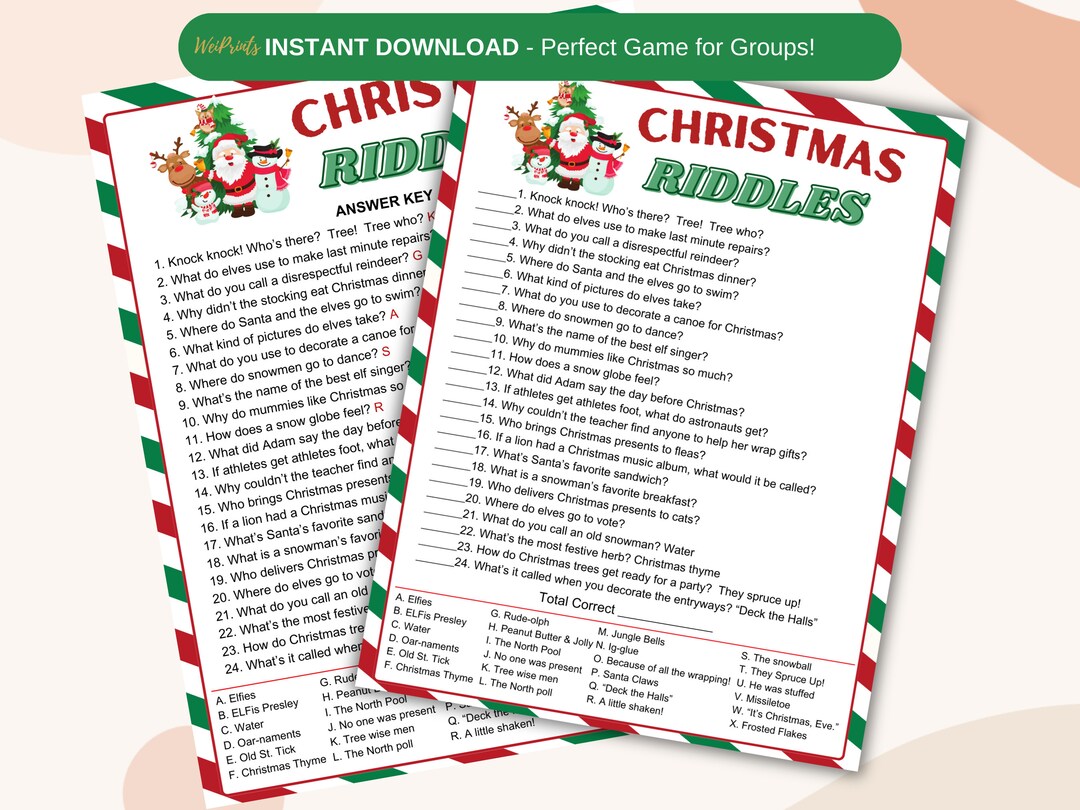 Christmas Riddles Game Printable Christmas Party Game Kids Christmas ...
