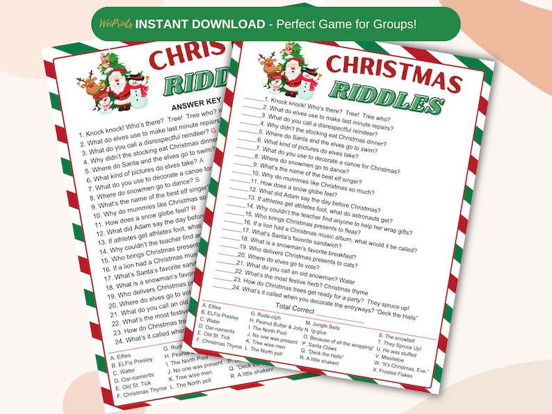 Christmas Riddles Game Printable Christmas Party Game Kids Christmas ...