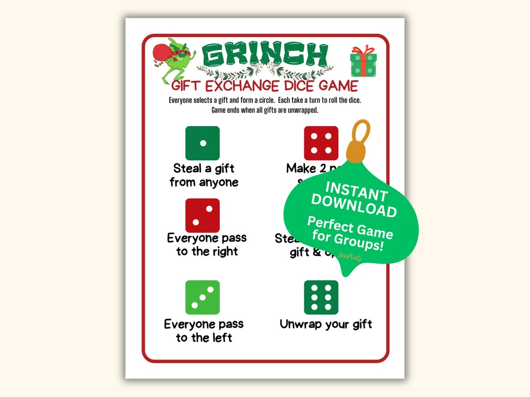 Grinch Christmas Gift Exchange Dice Game Christmas Party Game Grinch ...