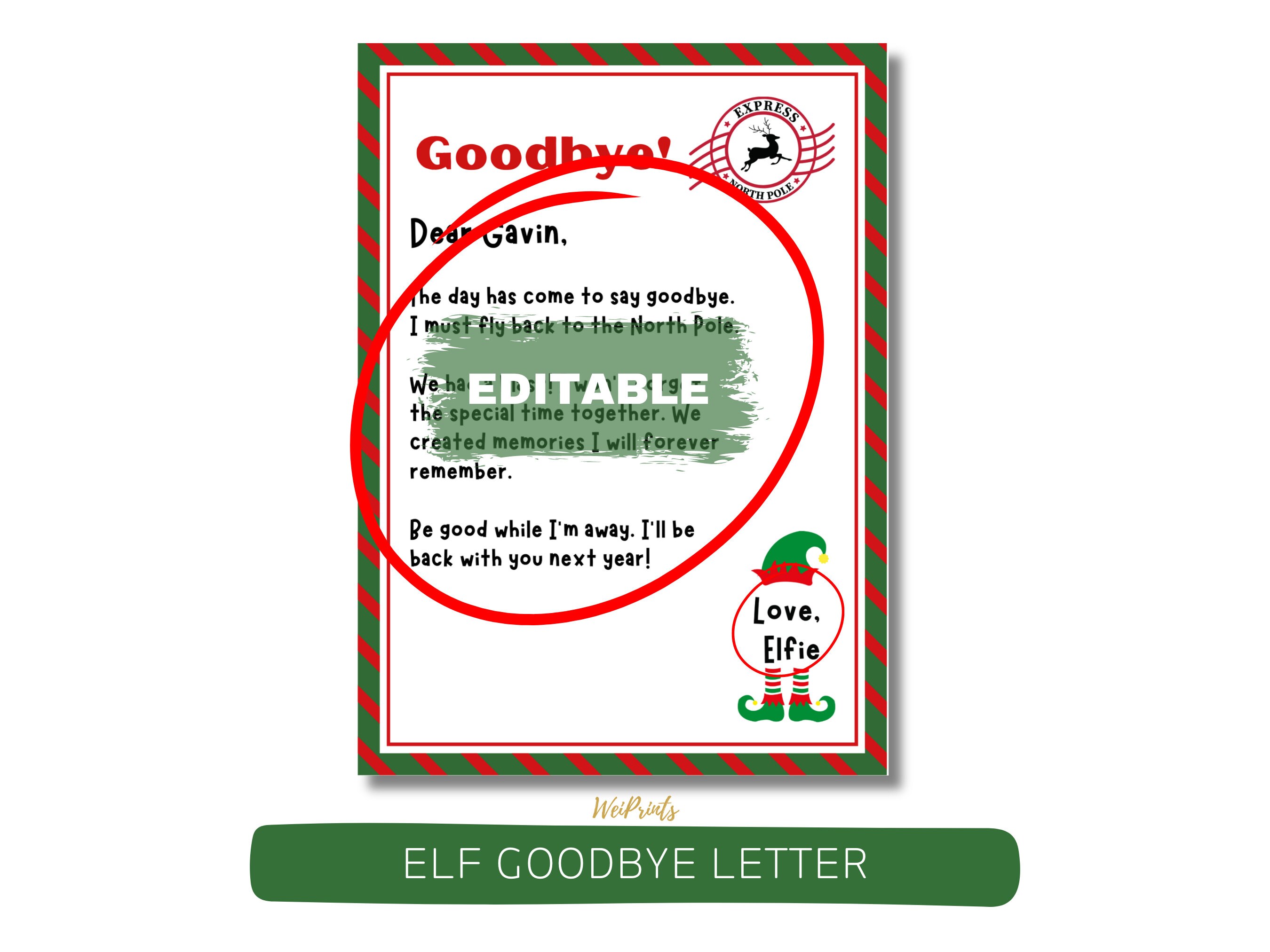 EDITABLE Elf Goodbye Letter, Elf Departure Letter, Elf Leaving Letter ...