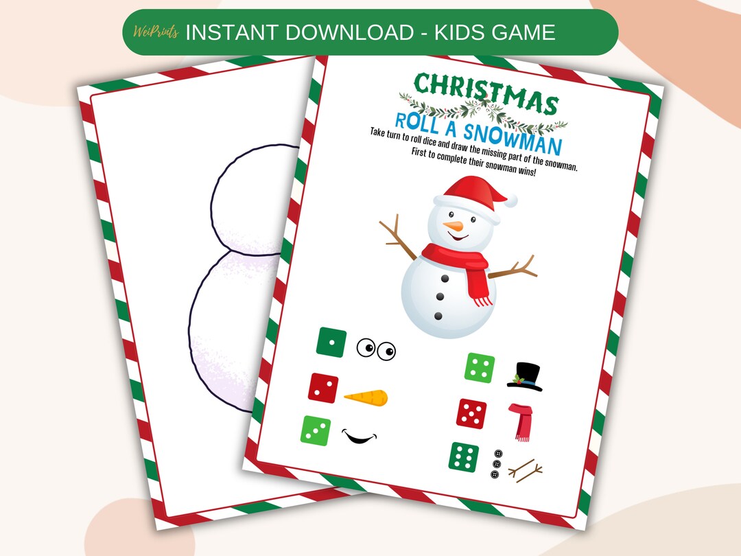 Roll A Snowman Game Printable Christmas Game for Kids Winter Activity ...